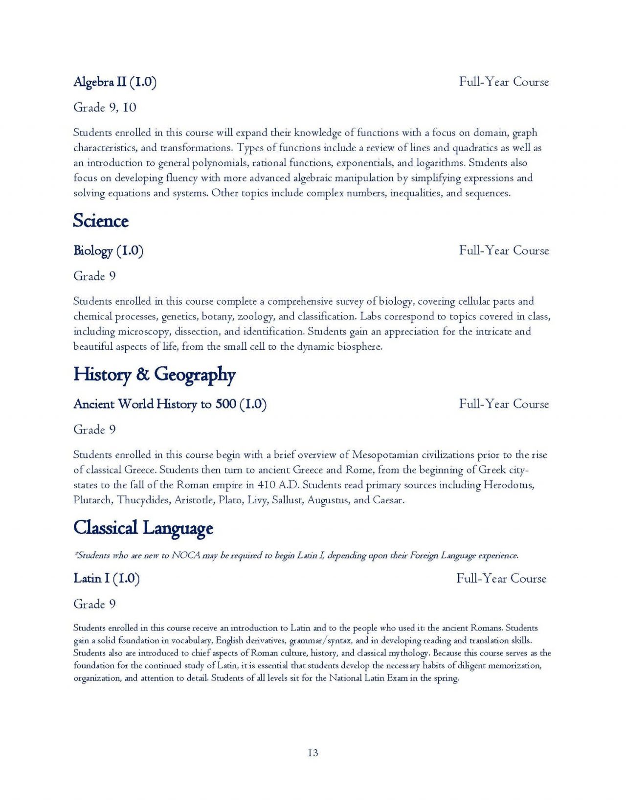 High School Course Catalog | NOCA