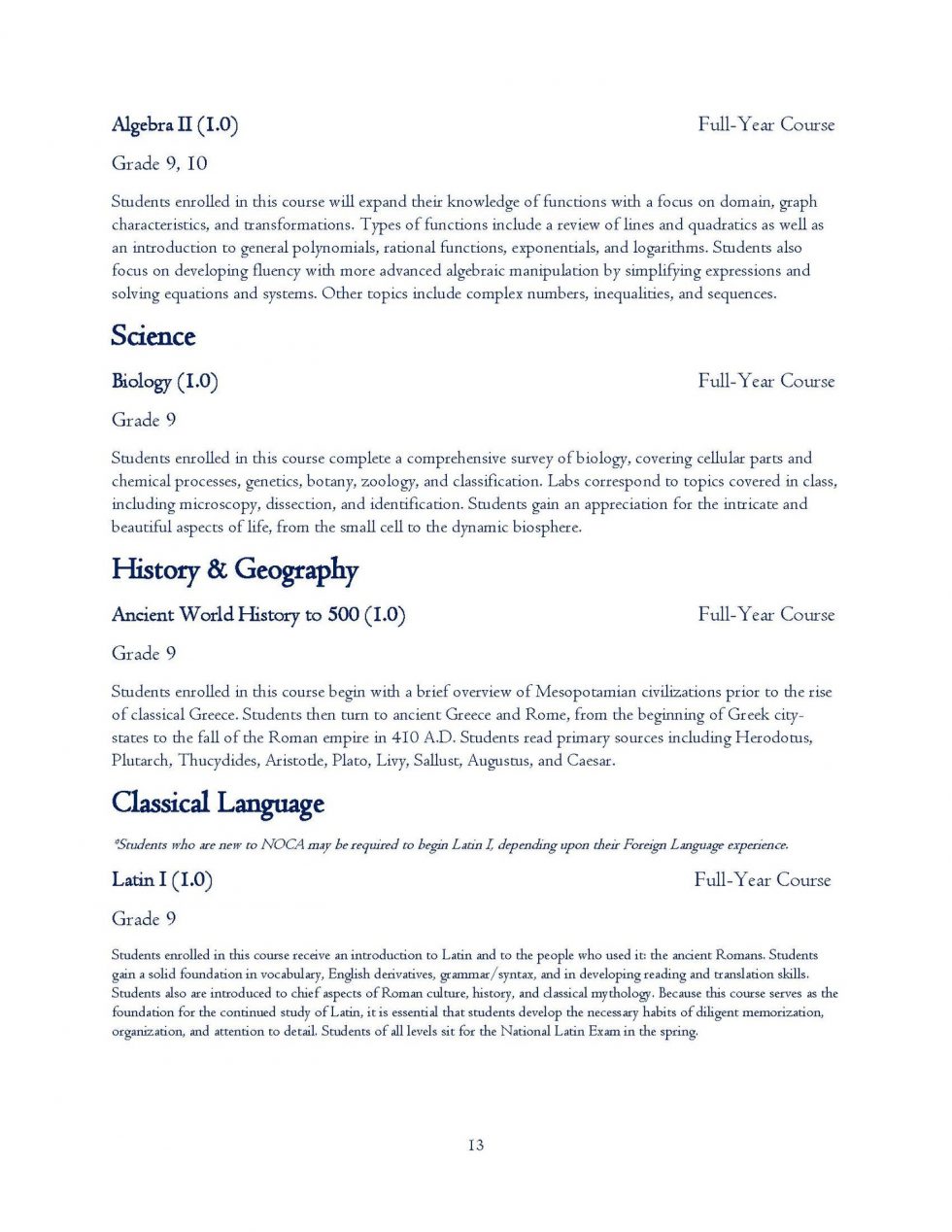 High School Course Catalog | NOCA