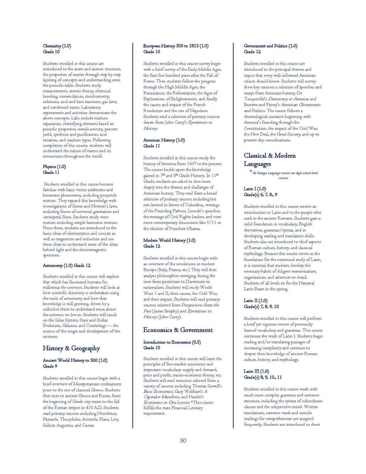 High School Course Catalog | NOCA